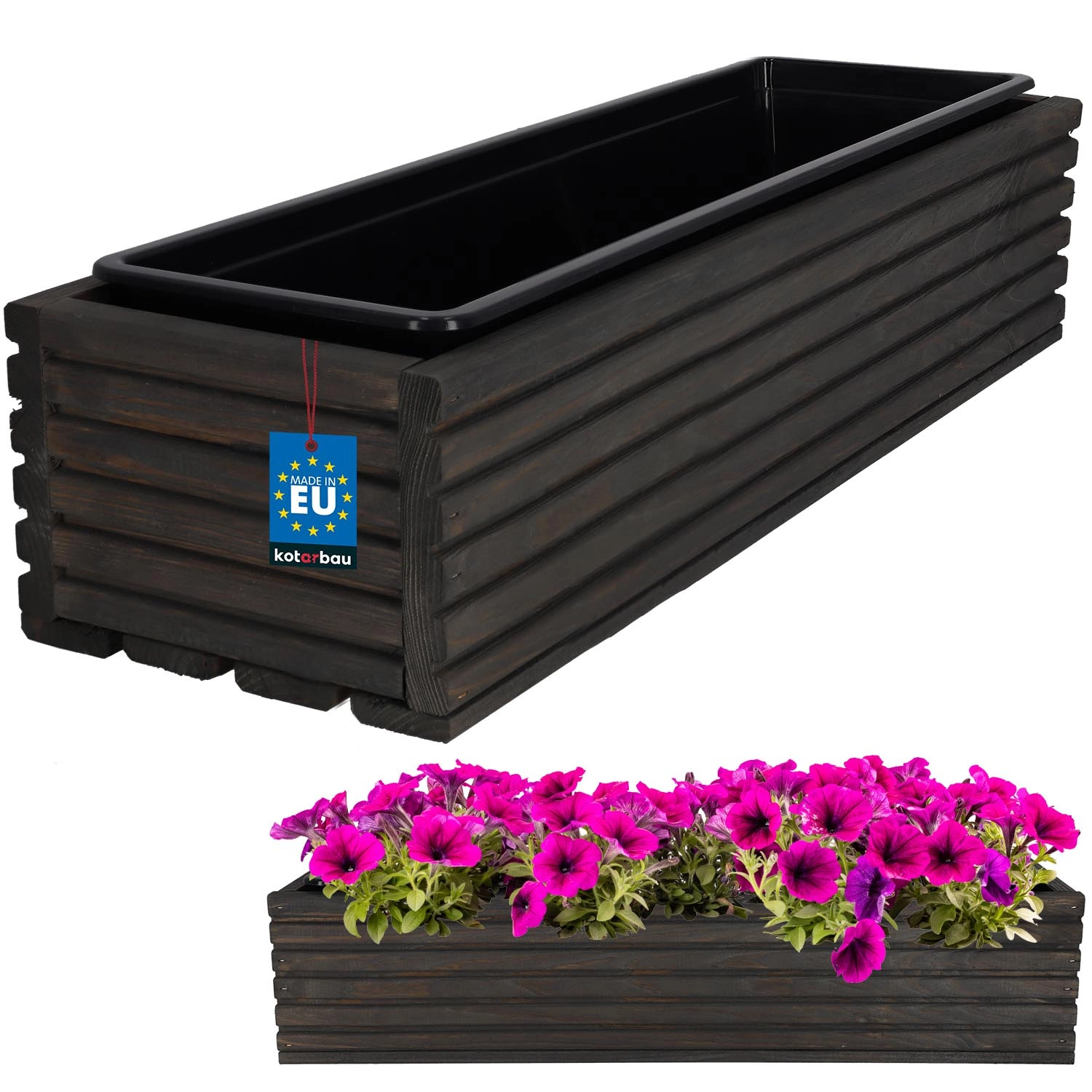 Ghiveci ladă din lemn pentru grădină terasă cu insert antracit 64x20 cm ...