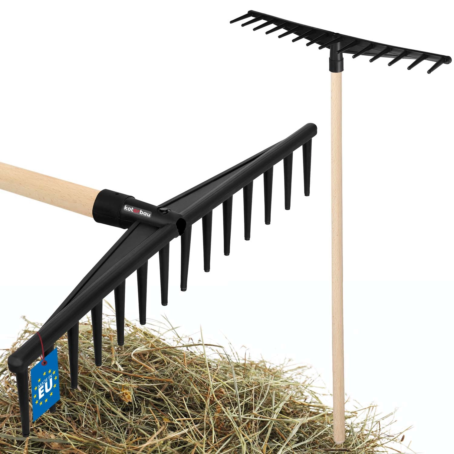 Greblă de grădină din plastic cu mâner pentru frunze iarbă fân 14 dinți ...