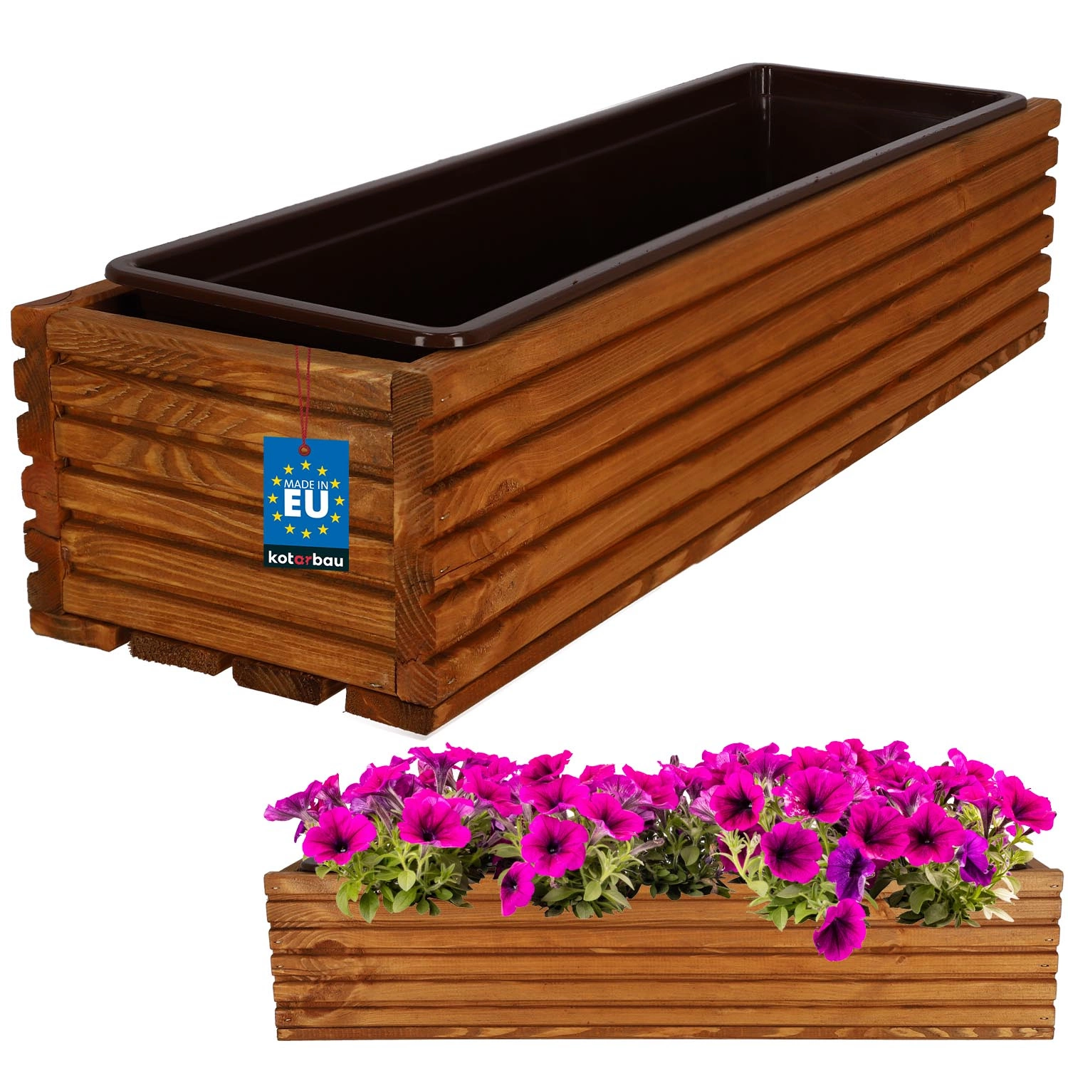 Ghiveci ladă din lemn pentru grădină terasă cu insert stejar 64x20 cm ...