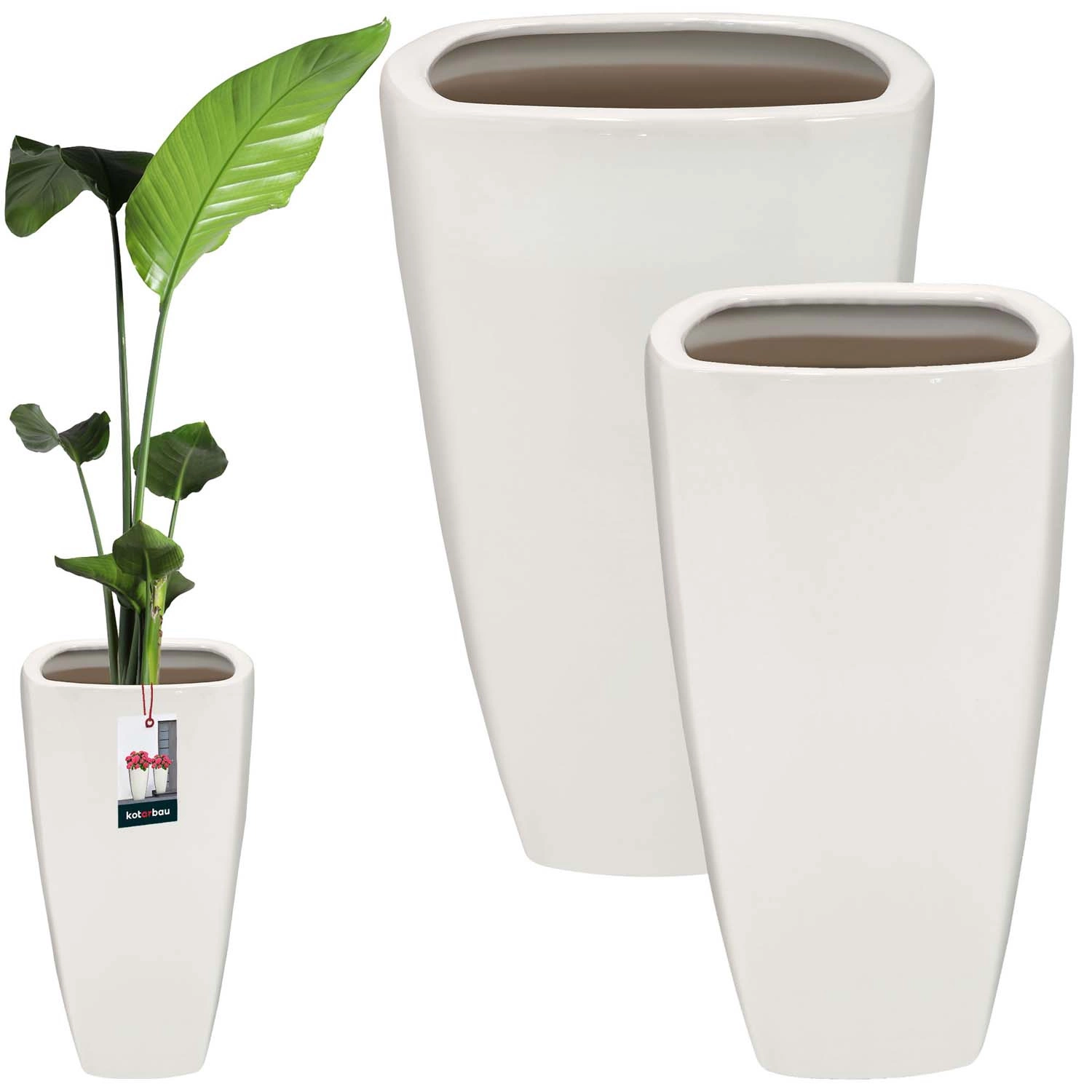 Ghiveci de flori din ceramică albă plante cu scurgere set de 2 buc. alb ...